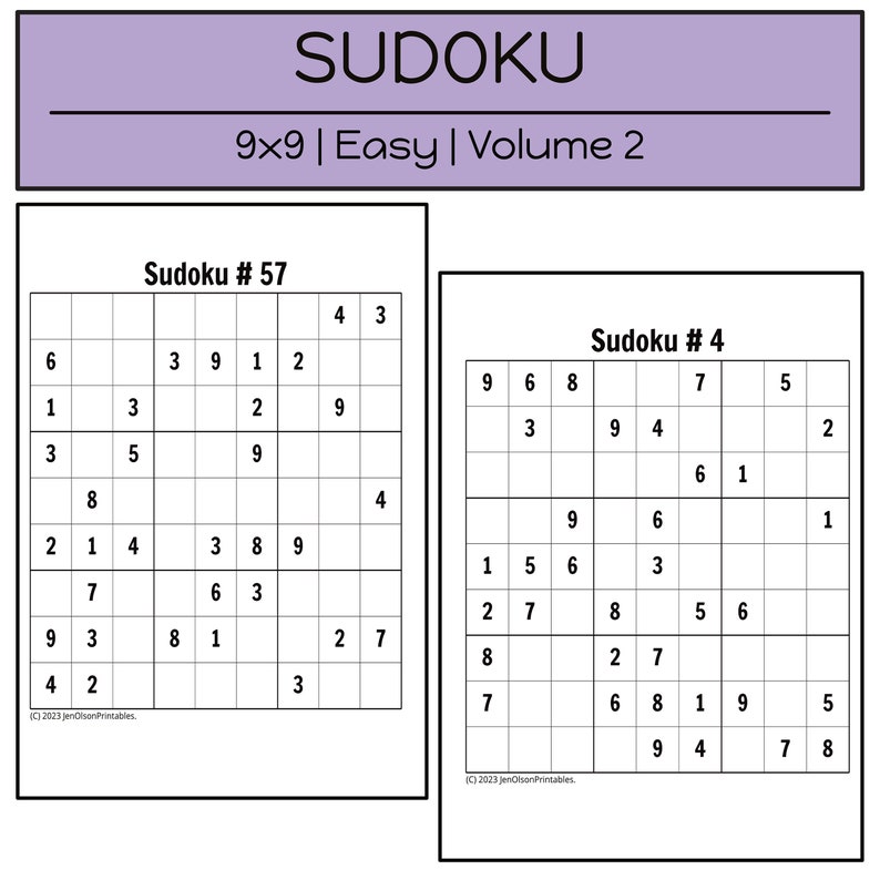 100 Easy Sudoku Puzzles Vol. 2 - Etsy