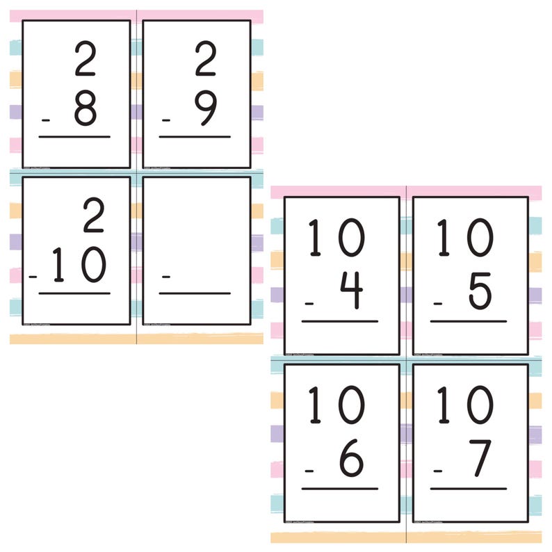 Pastel Subtraction Flashcards - Etsy