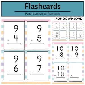 Pastel Subtraction Flashcards - Etsy
