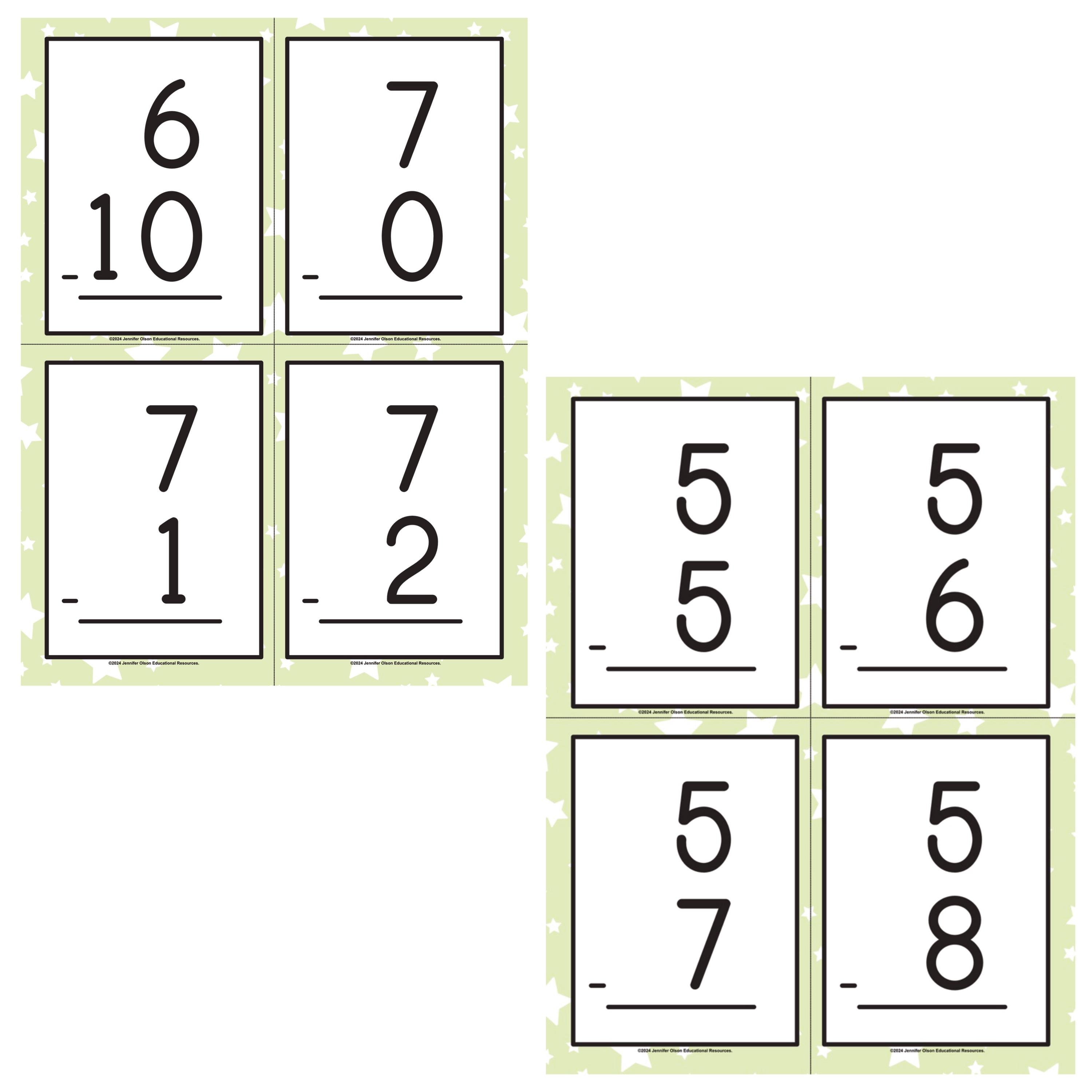 Printable Subtraction Flashcards 0-10 (PDF Download) - Etsy