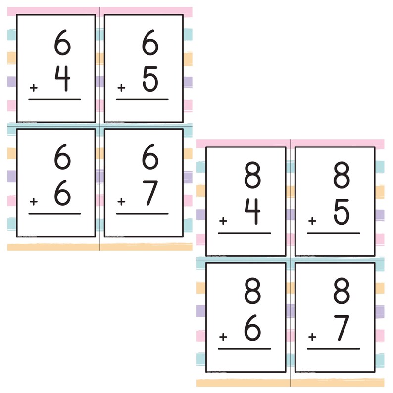 Pastel Addition Flashcards - Etsy