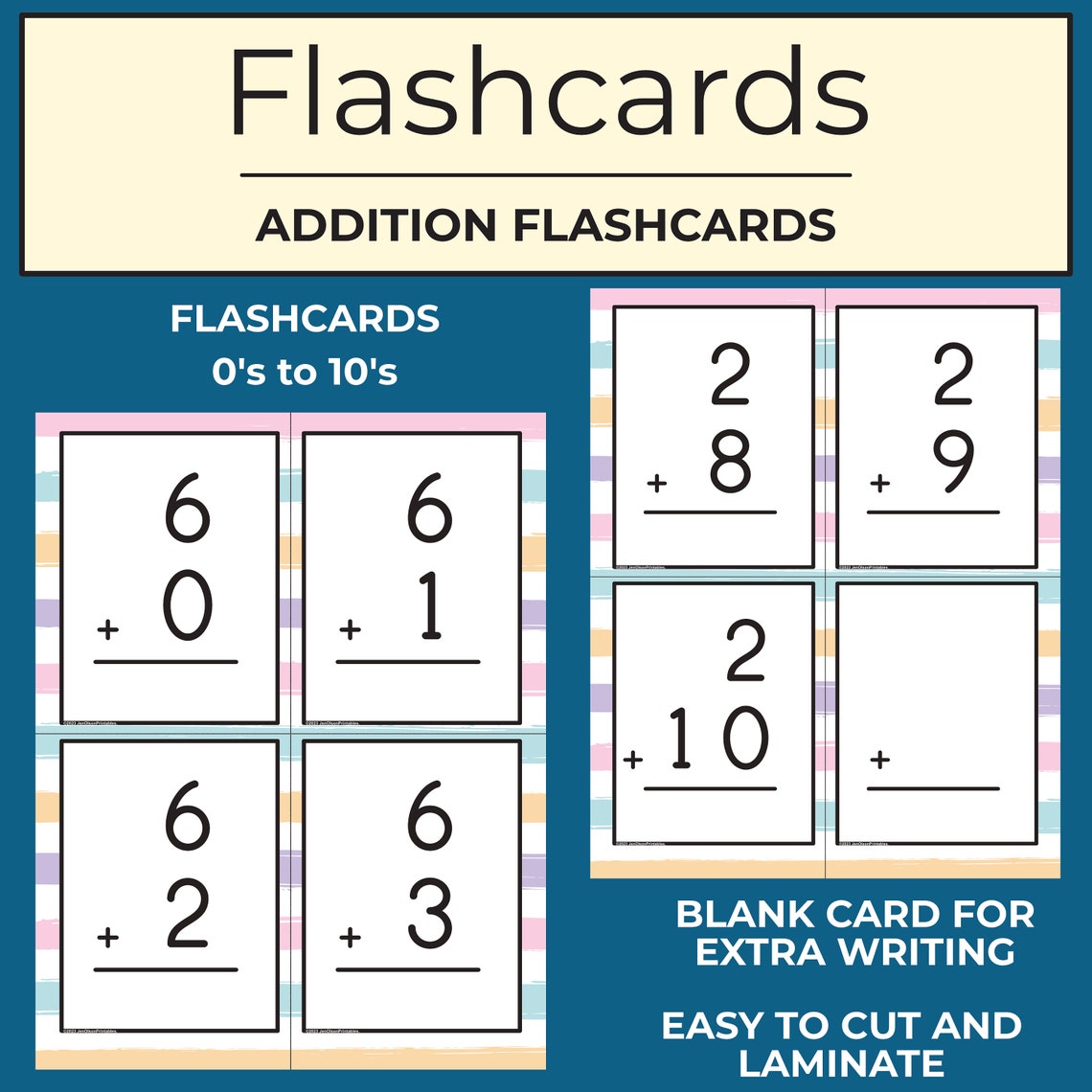 Pastel Addition Flashcards - Etsy