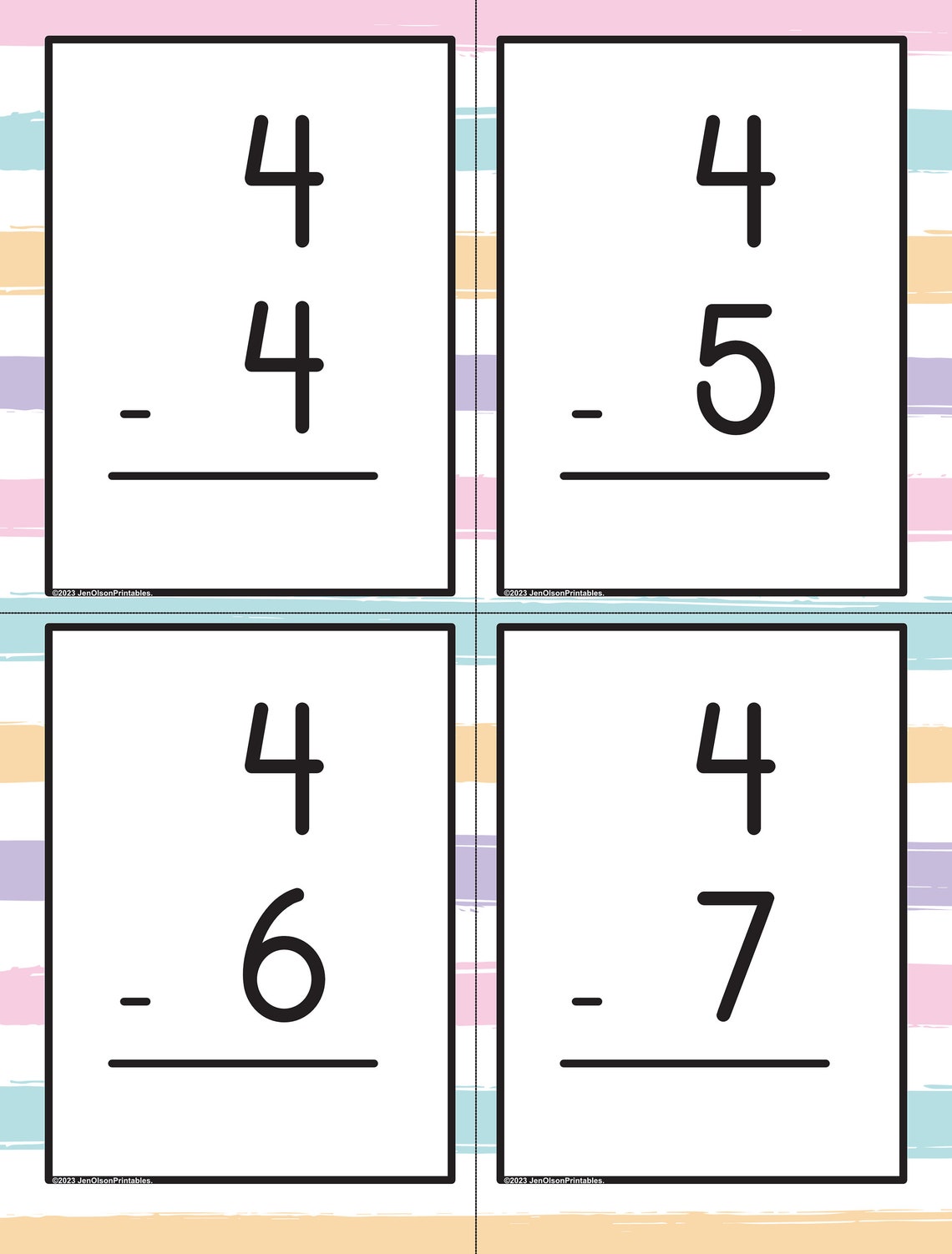 Pastel Subtraction Flashcards - Etsy