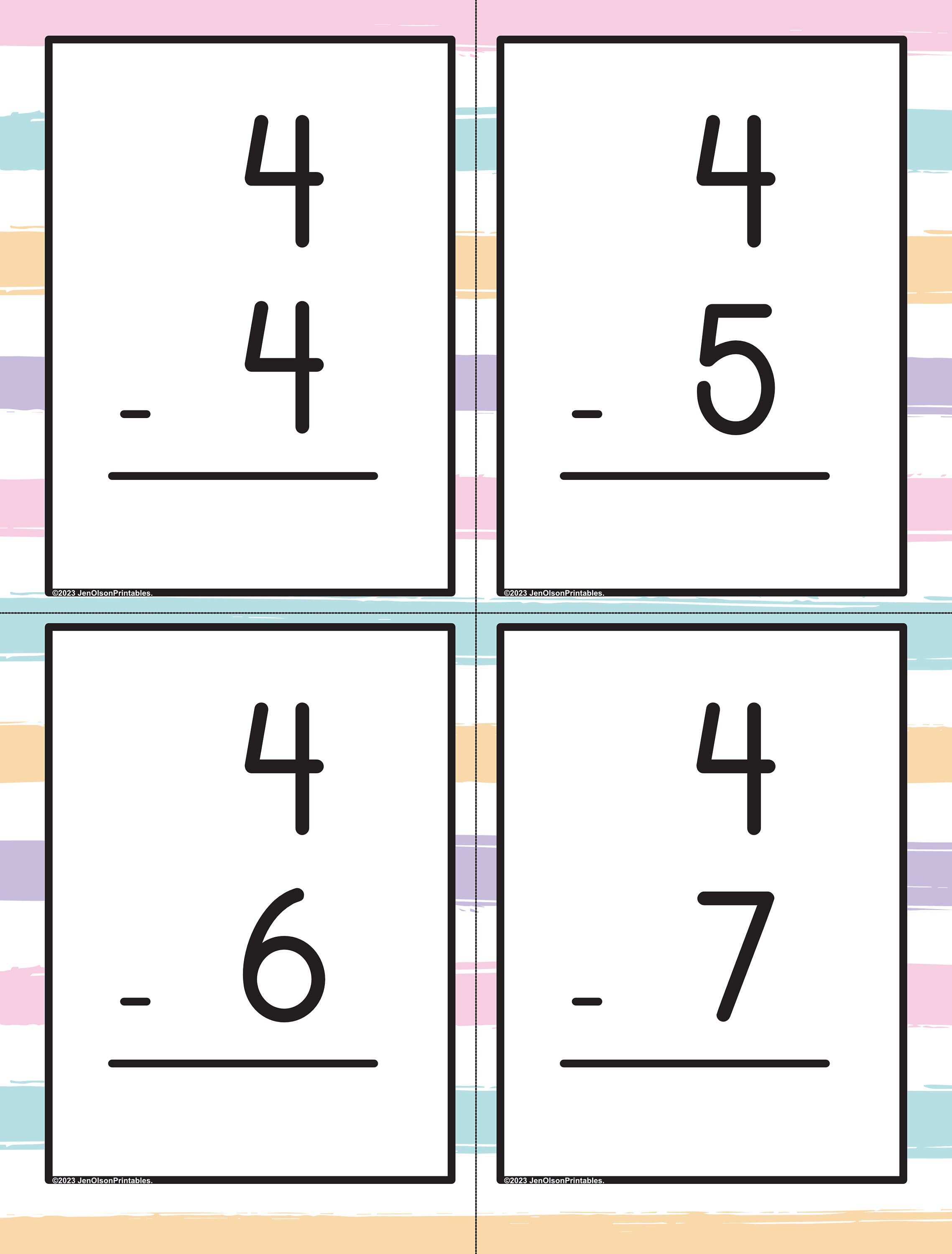 Pastel Subtraction Flashcards - Etsy