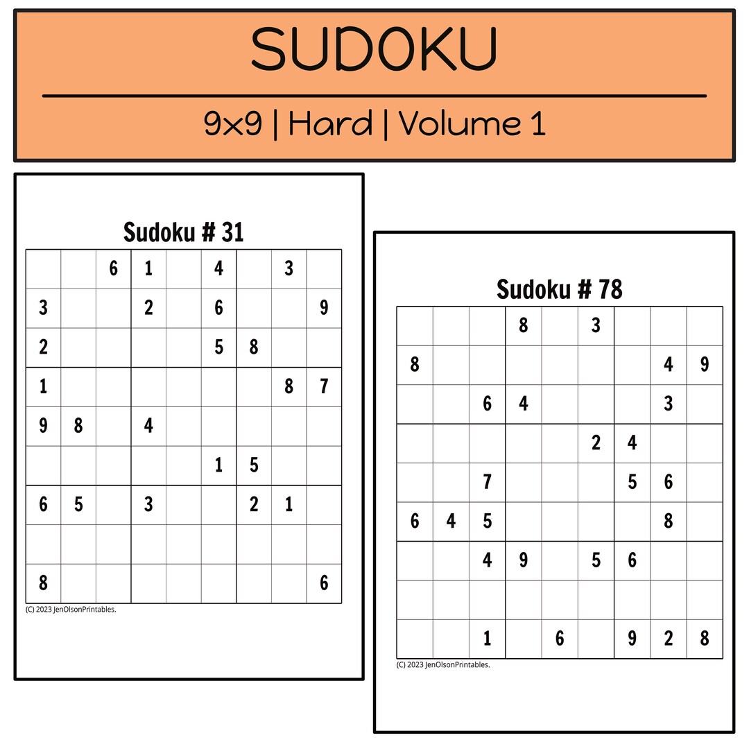 100 Hard Sudoku Puzzles Vol. 1 - Etsy