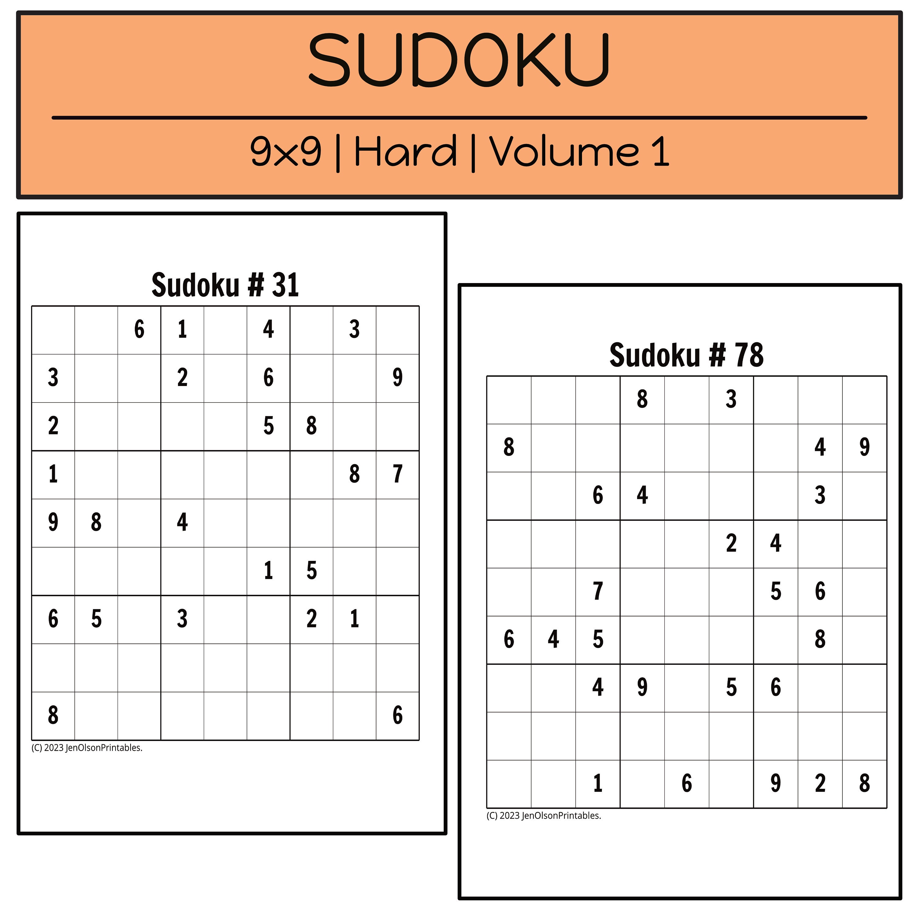 100 Hard Sudoku Puzzles Vol. 1 - Etsy