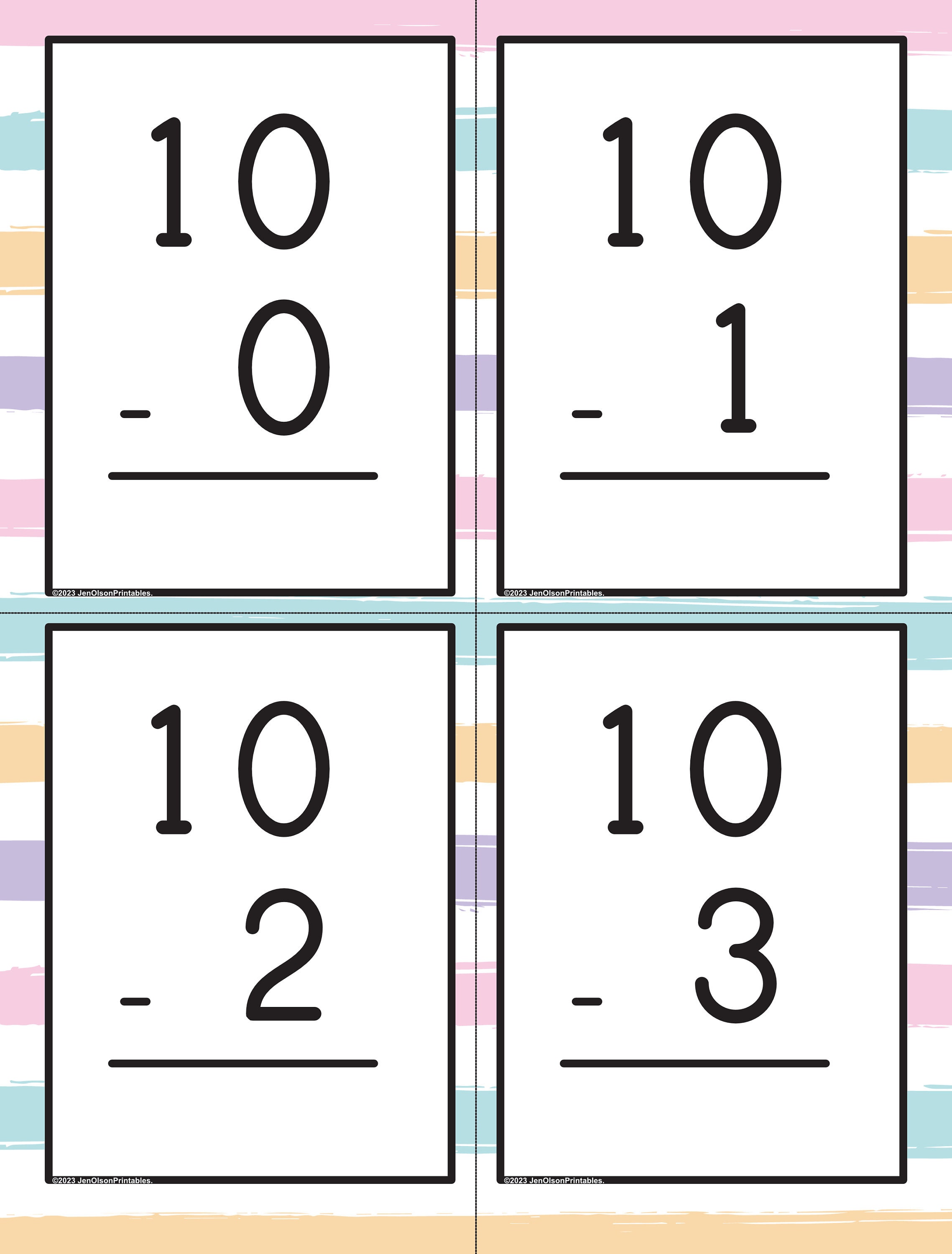 Pastel Subtraction Flashcards - Etsy
