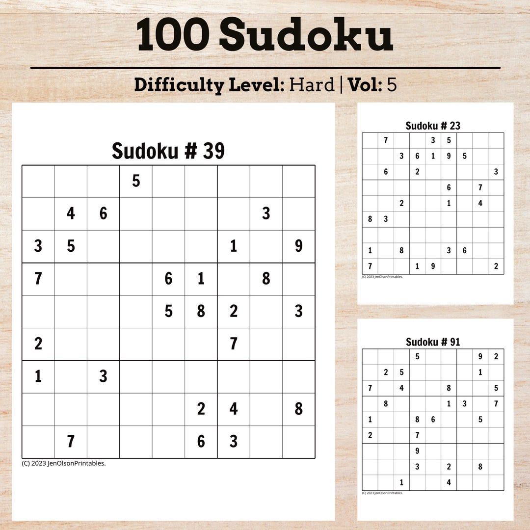 100 Hard Sudoku Puzzles Vol. 5 - Etsy