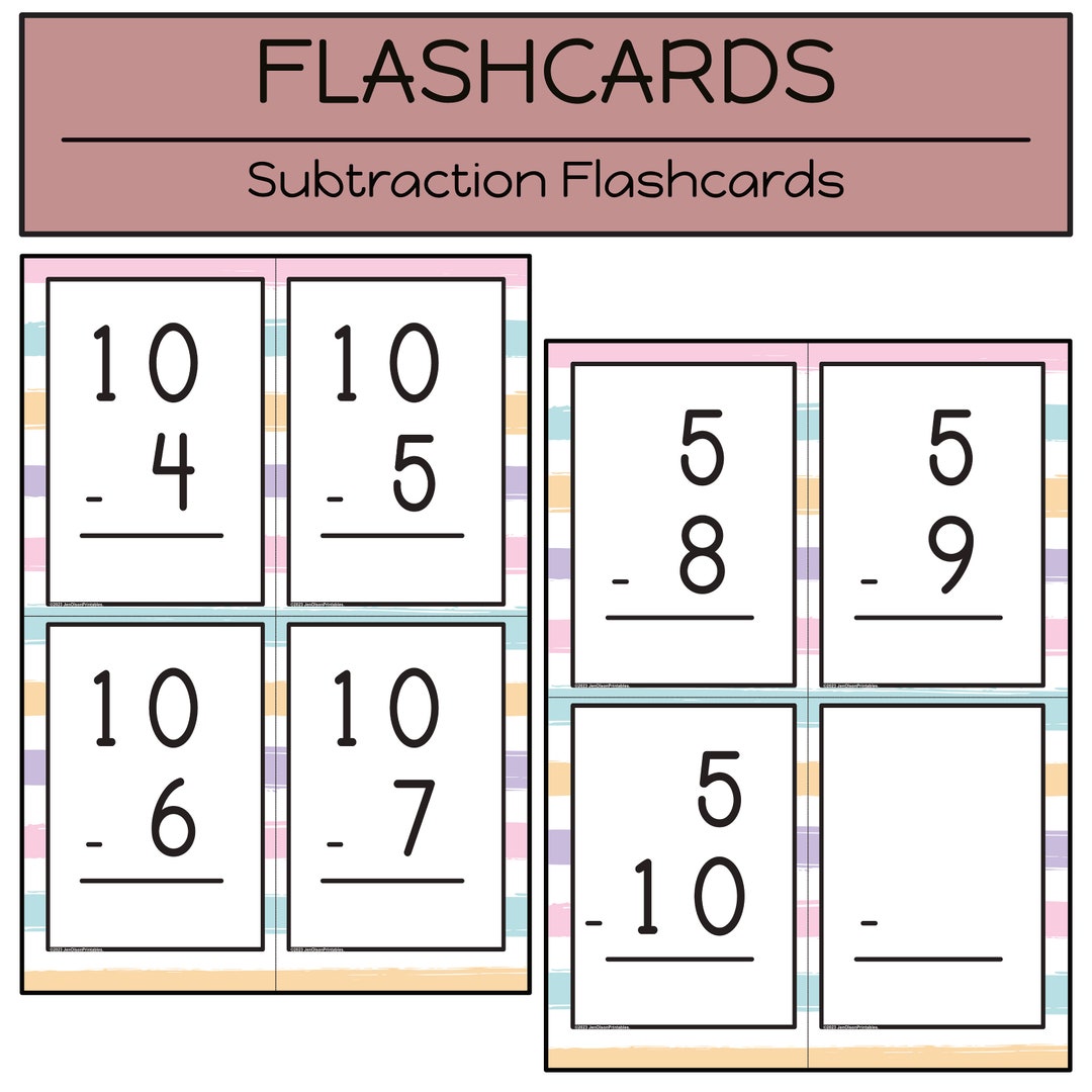 Pastel Subtraction Flashcards - Etsy