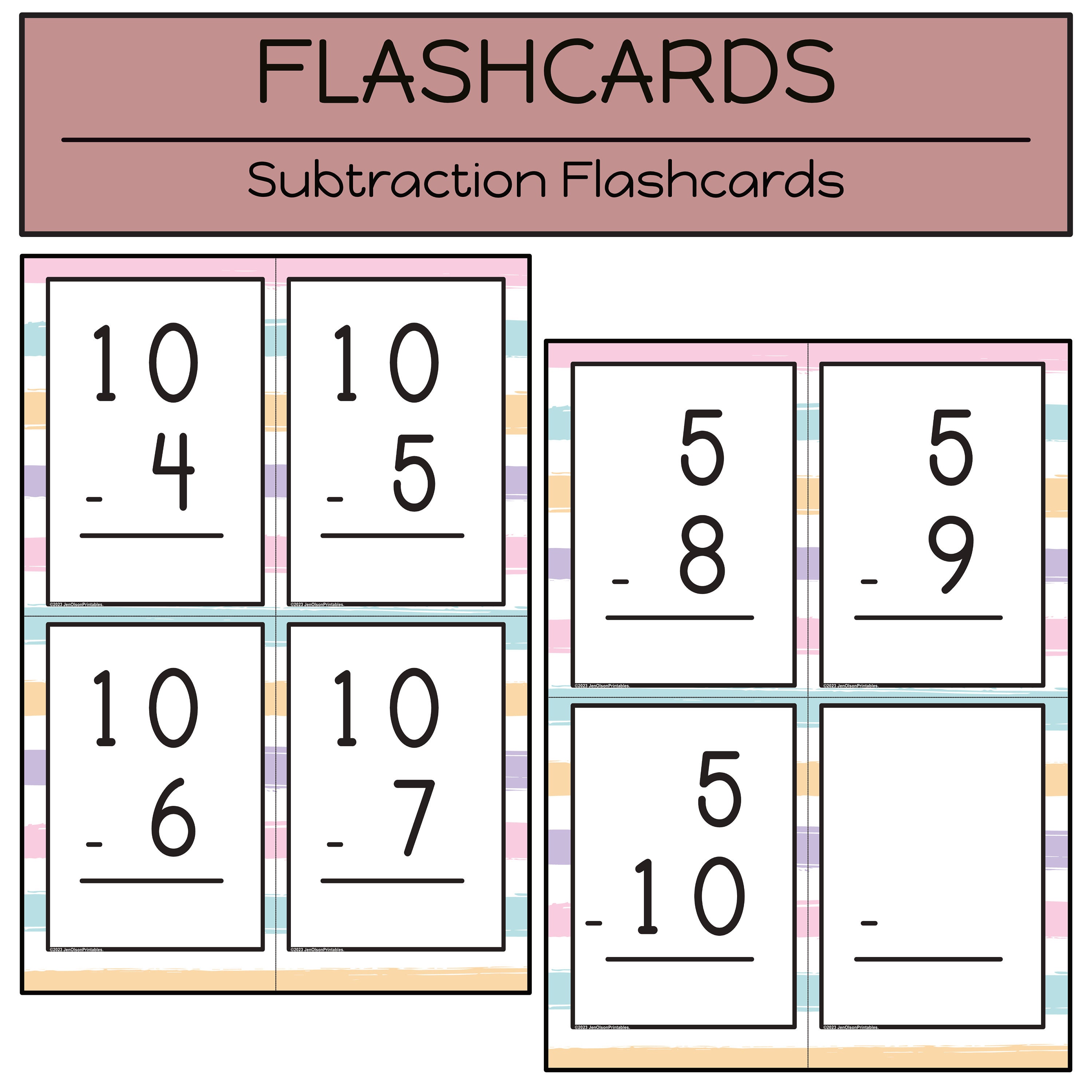 Pastel Subtraction Flashcards - Etsy