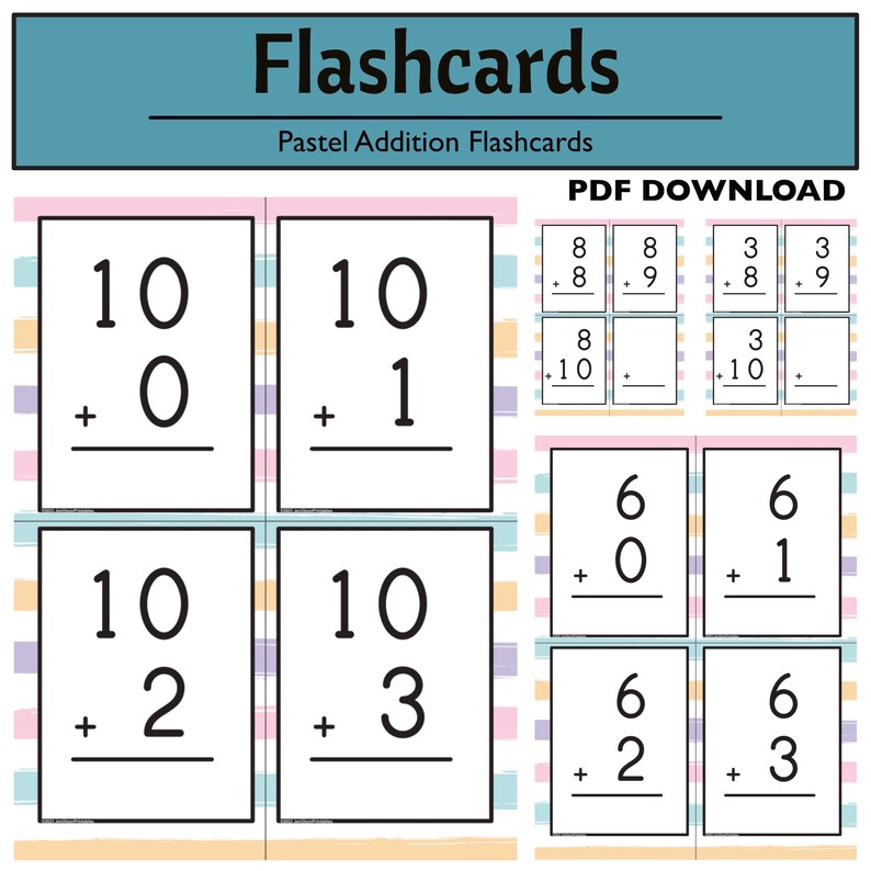 Pastel Addition Flashcards - Etsy