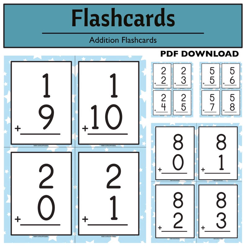 Printable Addition Flashcards 0-10 (PDF Download) - Etsy
