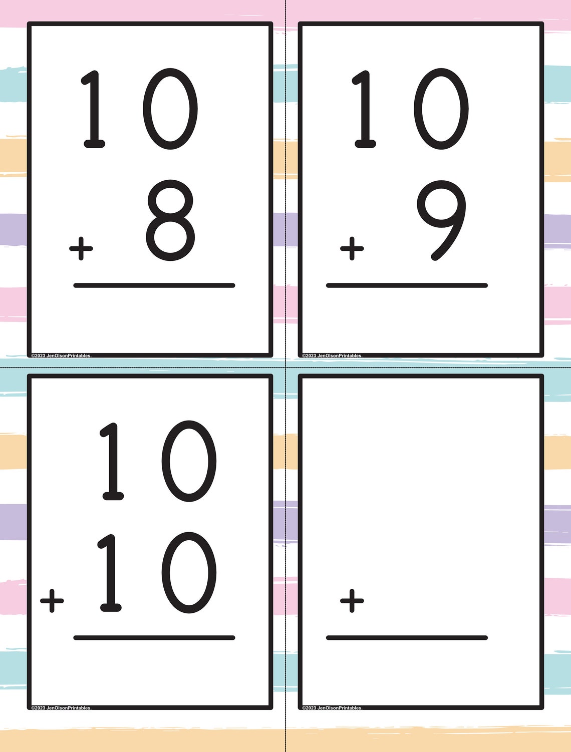Pastel Addition Flashcards - Etsy