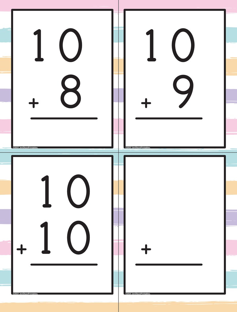 Pastel Addition Flashcards - Etsy