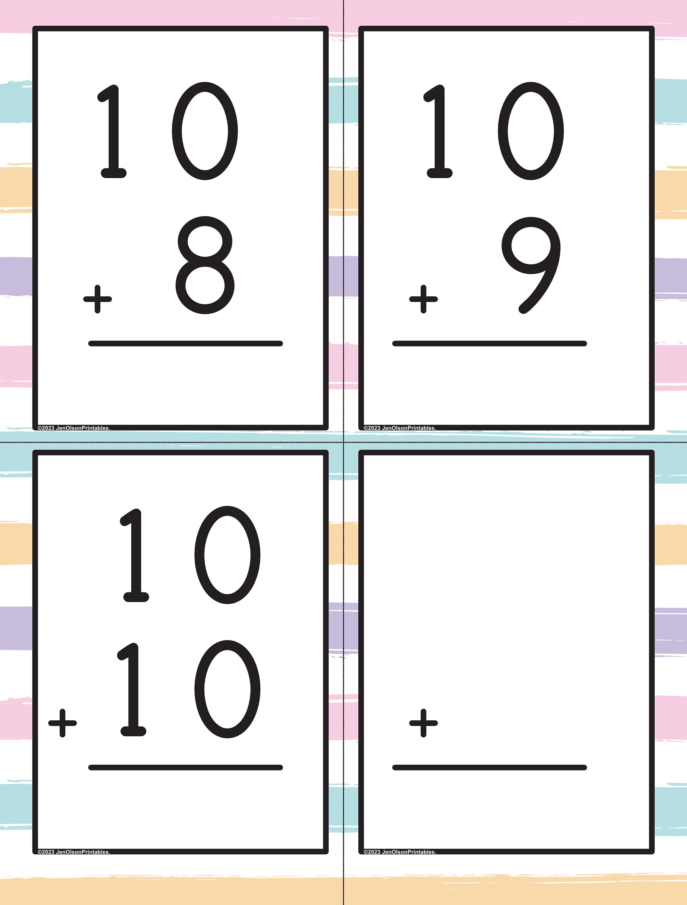 Pastel Addition Flashcards - Etsy