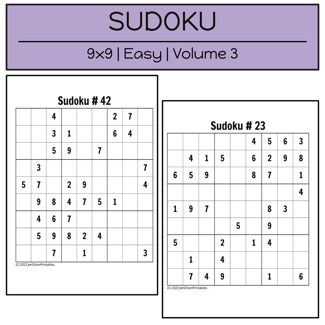 100 Easy Sudoku Puzzles Vol. 3 - Etsy
