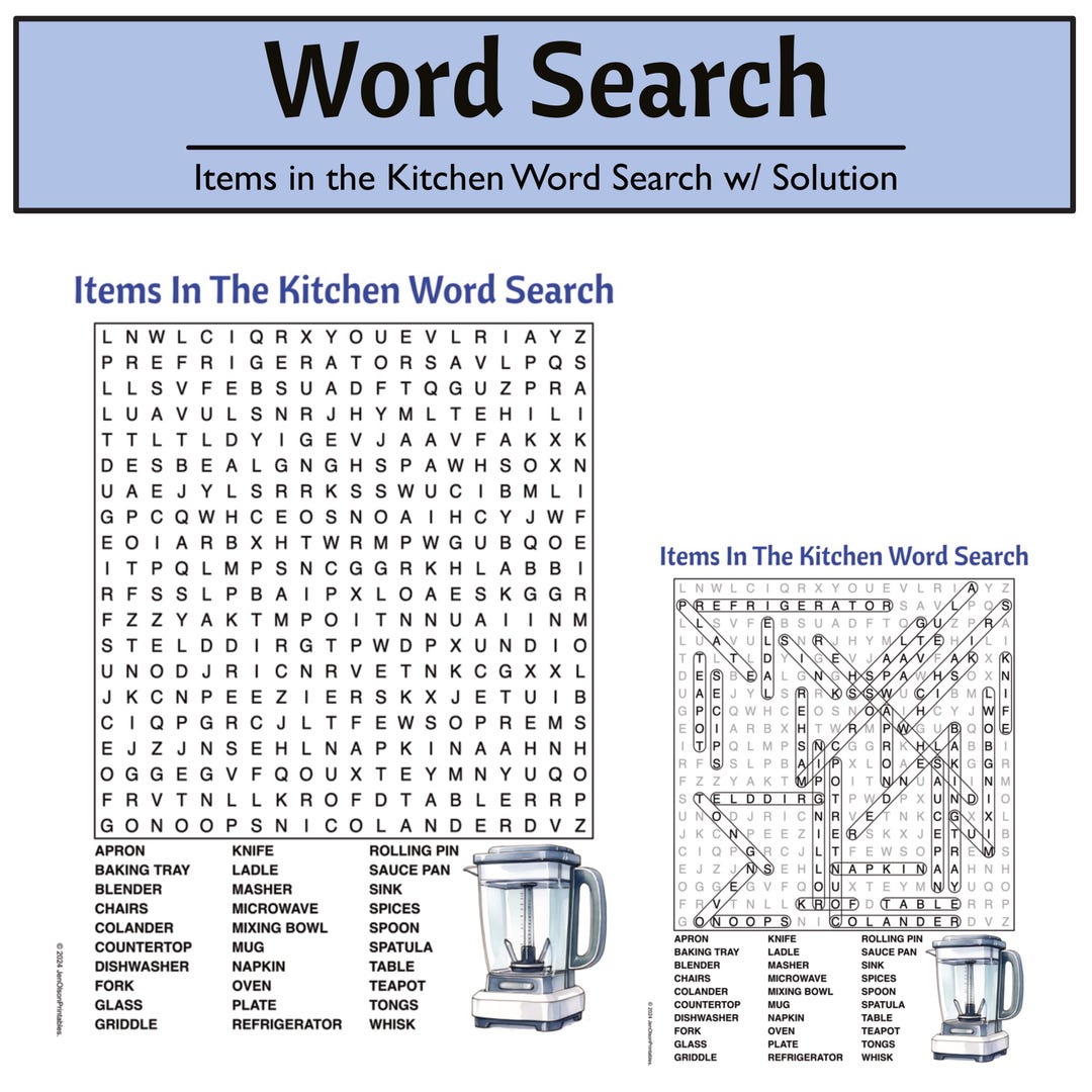 Items in the Kitchen Word Search - Etsy