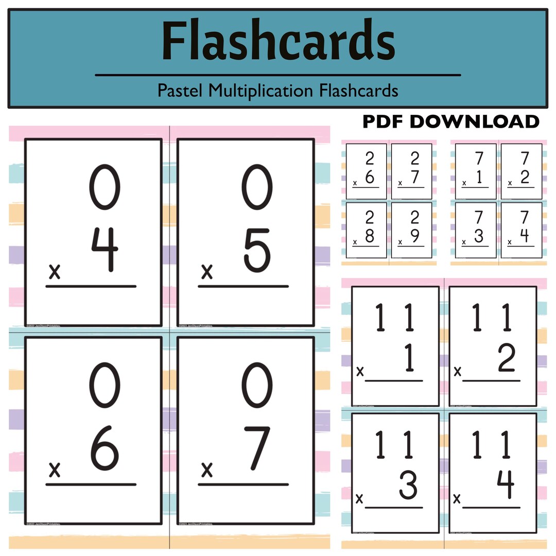 Pastel Multiplication Flashcards - Etsy