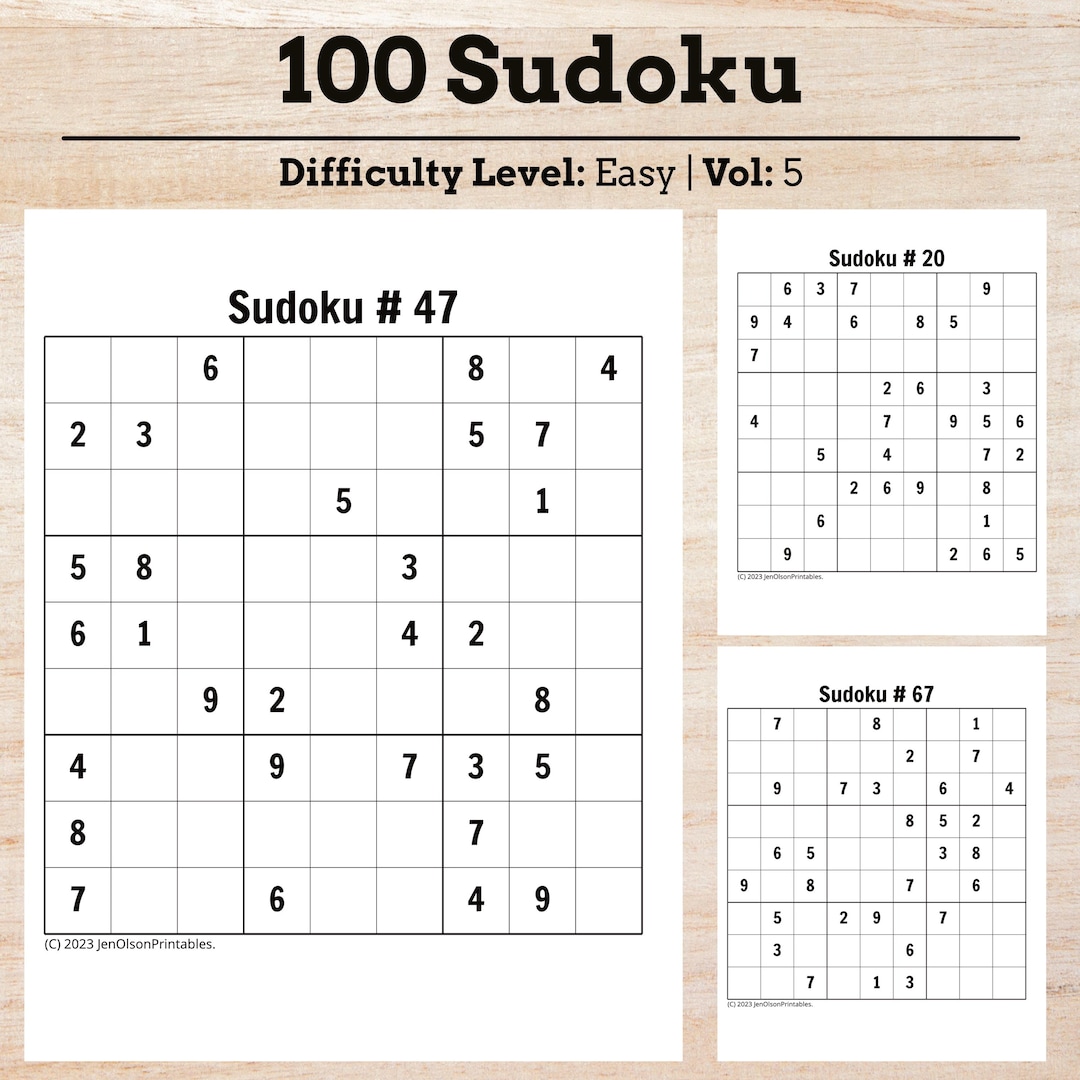 100 Easy Sudoku Puzzles Vol. 5 - Etsy