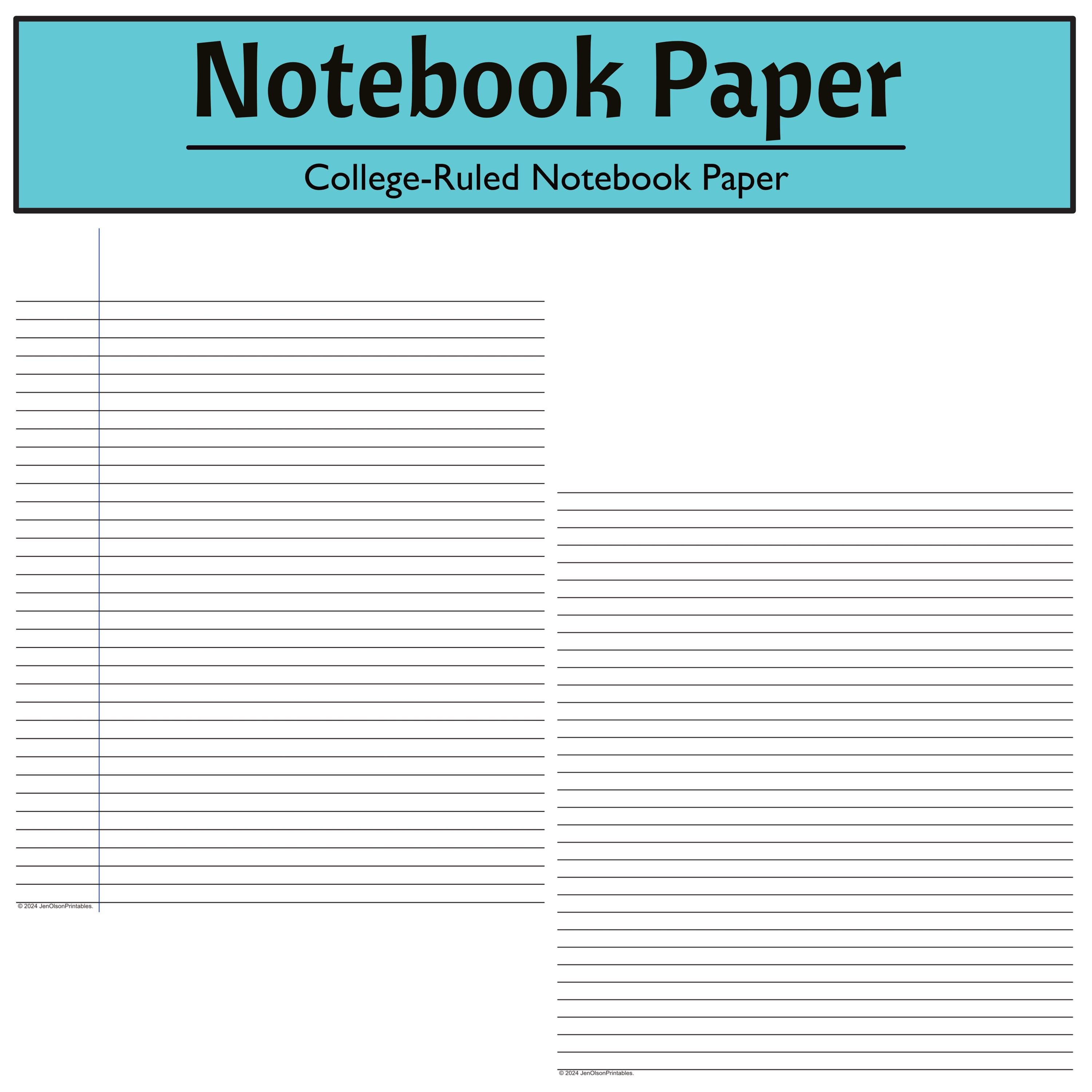 College Notebook Paper Template Notepaper Designs, Themes, Templates