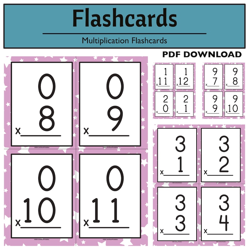 Printable Multiplication Flashcards 0-12 (PDF Download) - Etsy