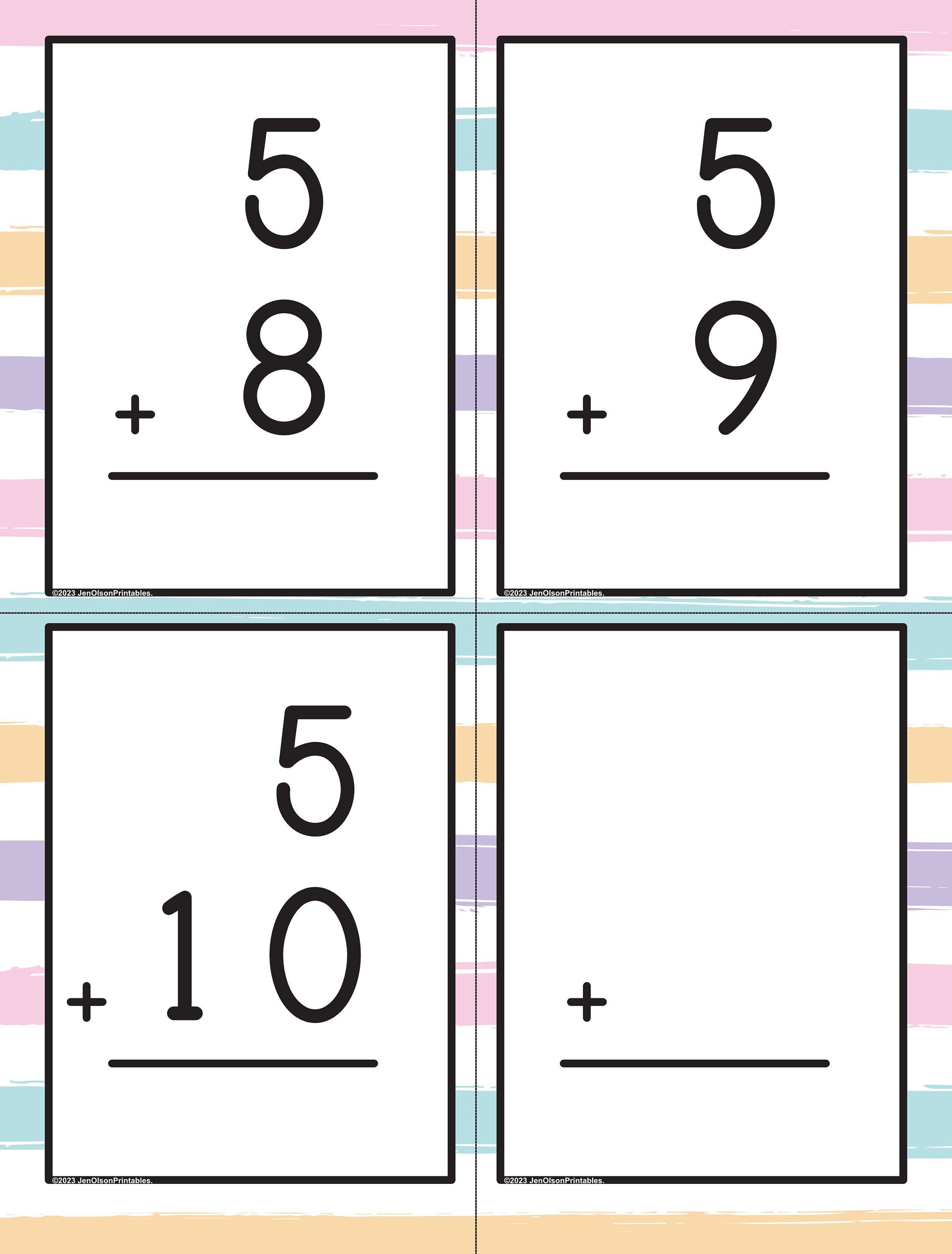 Pastel Addition Flashcards - Etsy