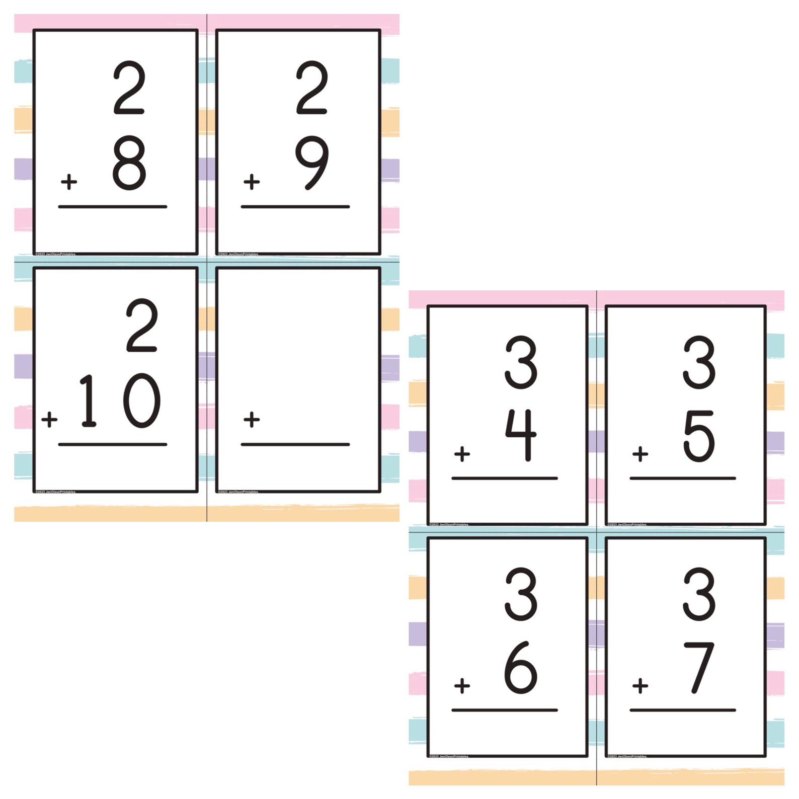 Pastel Addition Flashcards - Etsy