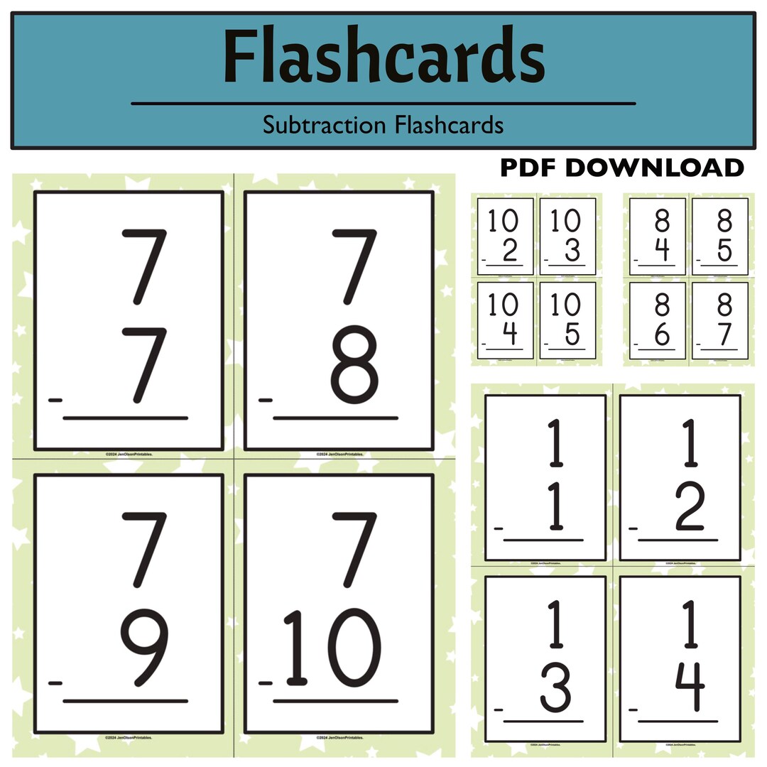 Printable Subtraction Flashcards 0-10 (PDF Download) - Etsy