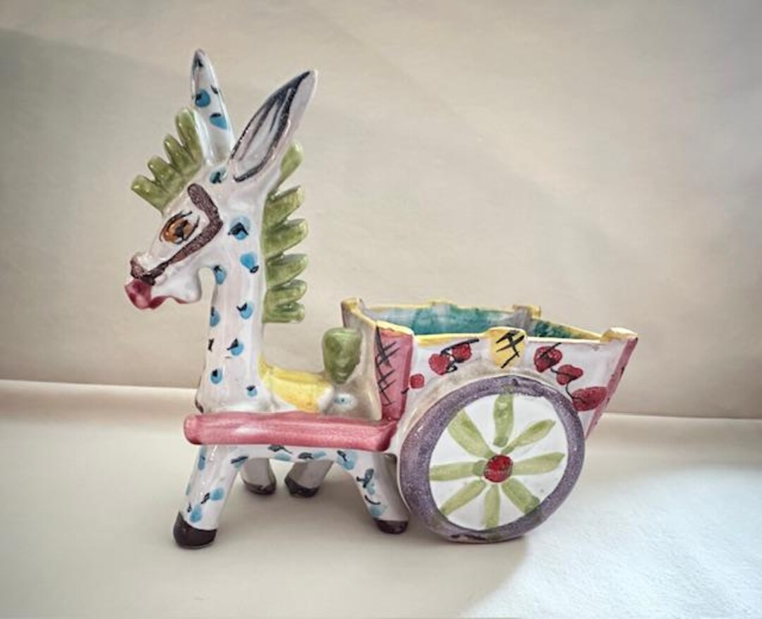 Vintage Italian Pottery Donkey With Cart Planter Pot - Etsy