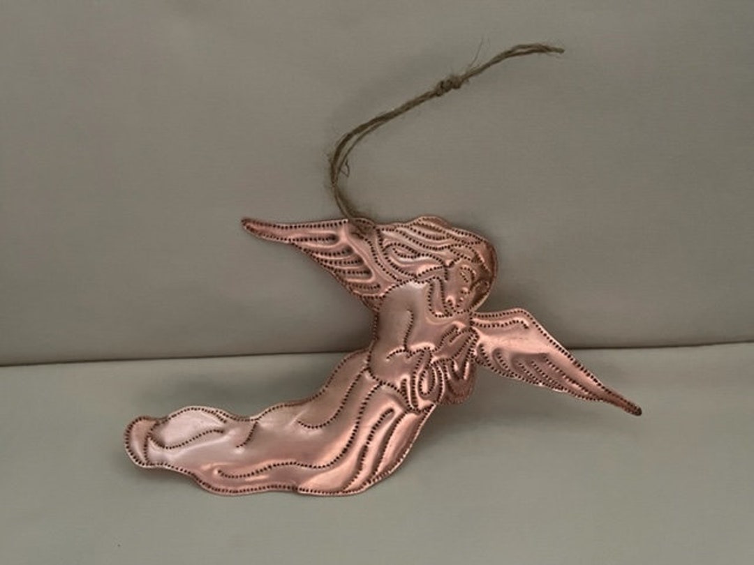 Vintage Embossed Copper Folk Art Angel Ornament - Etsy