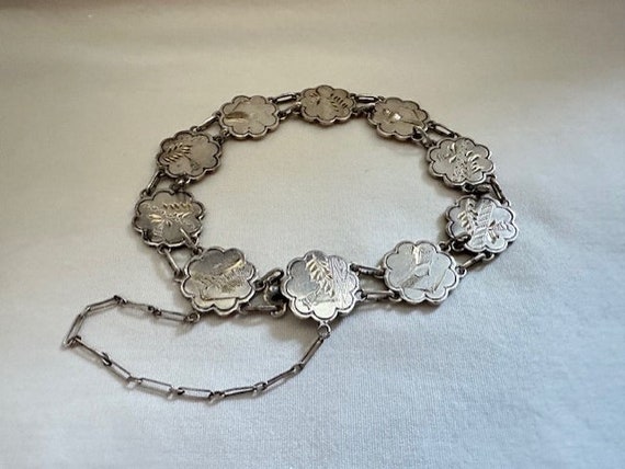 Antique Etched Asian Design Sterling Silver Panel Cha… - Gem