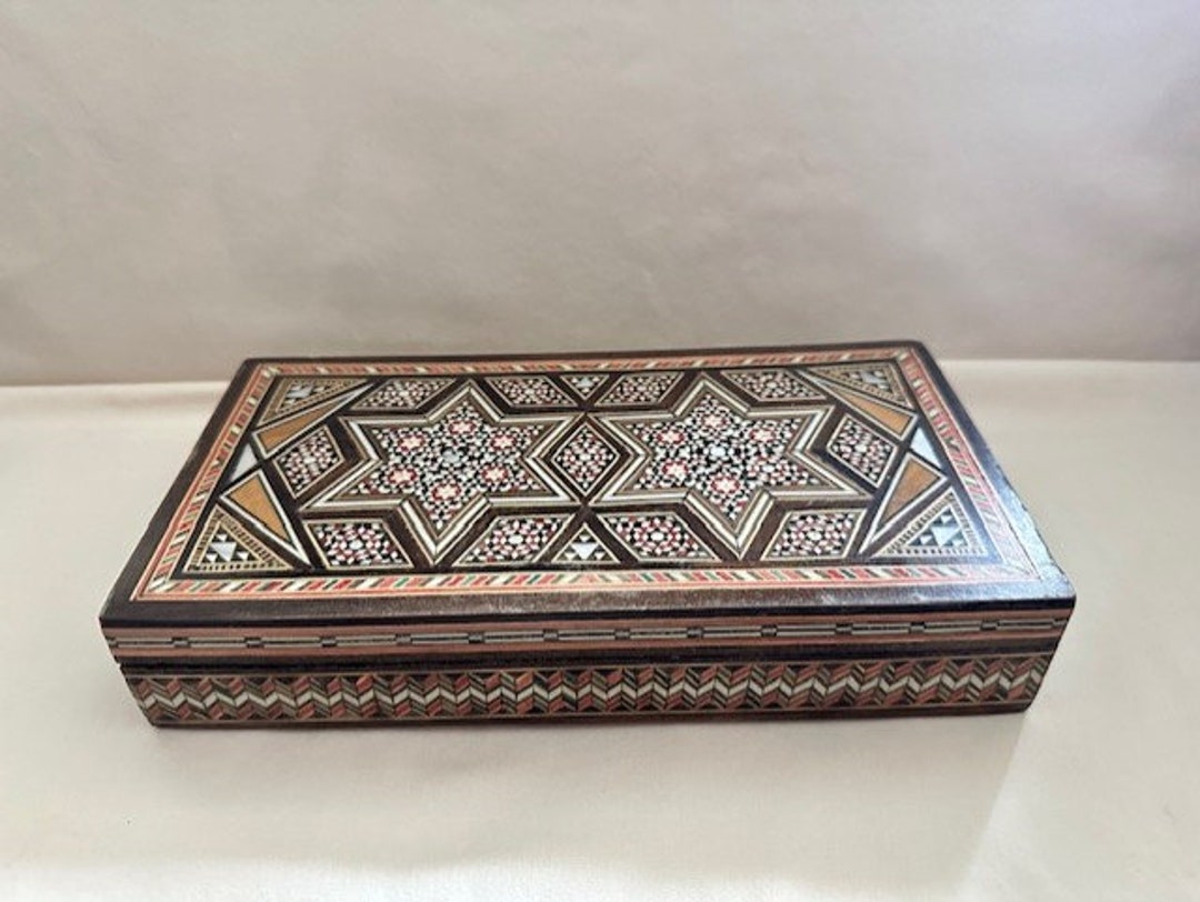 Vintage Middle Eastern Micromosaic Inlay Marquetry Wood Box Container ...