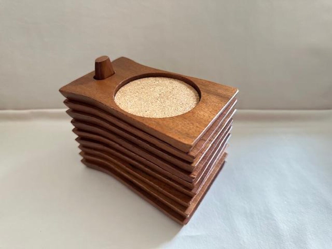 Vintage Mid Century Stacking Wood Coaster Set - Etsy