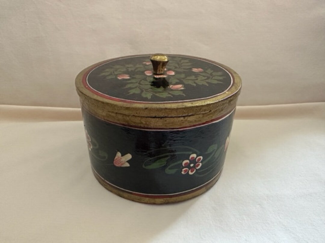 Vintage Hand Painted Decorative Wood Container - Etsy