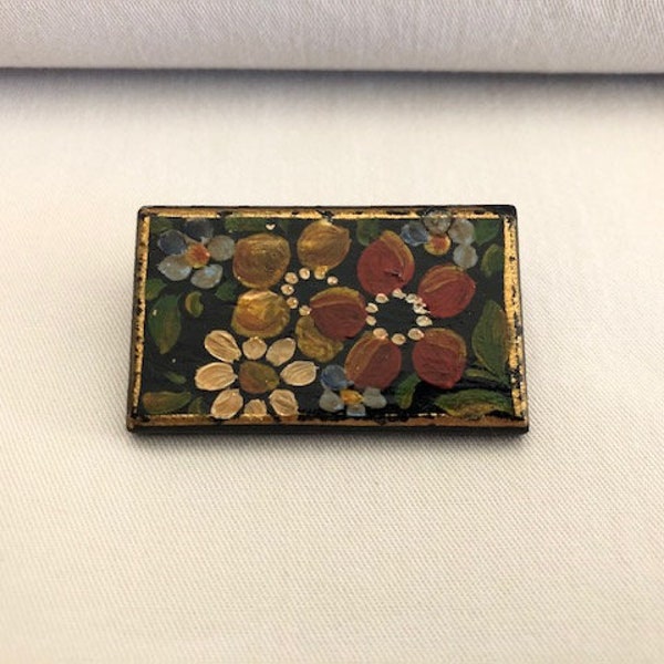 Painted Wood Brooch - Etsy