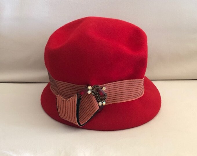 Vintage Red Wool Hat - Etsy