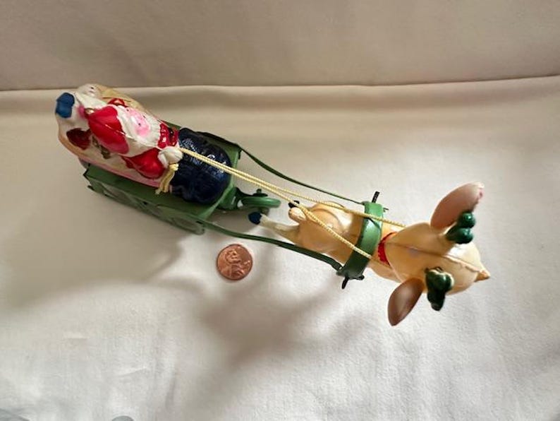 Vintage Wind up Celluloid and Tin Santa and Reindeer Sleigh - Etsy