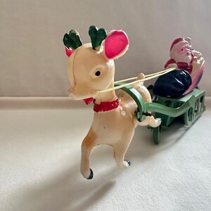 Vintage Wind up Celluloid and Tin Santa and Reindeer Sleigh - Etsy