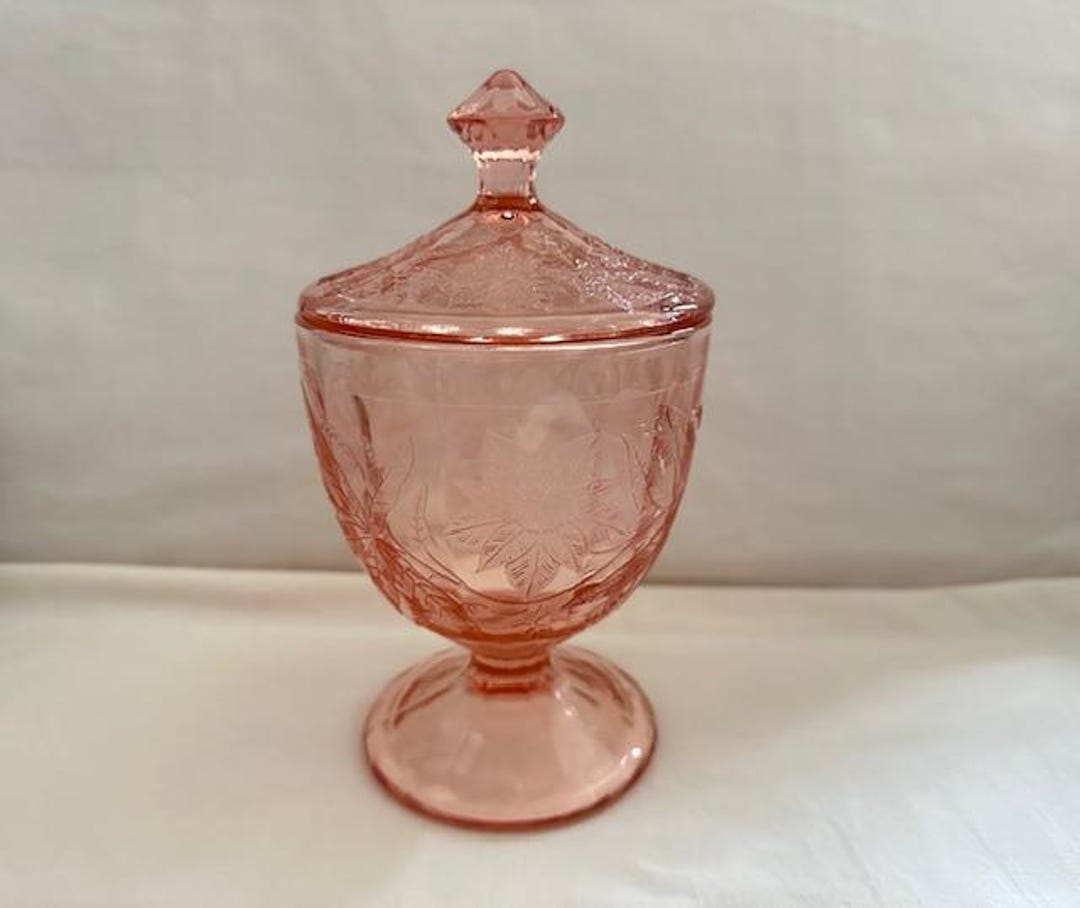 Vintage Pink Depression Glass Candy Jar - Etsy