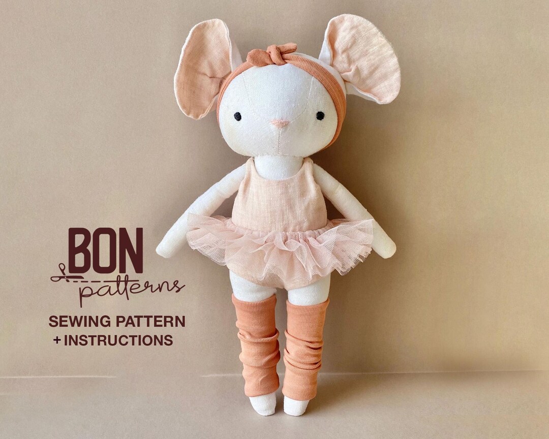 Ballerina Mouse Doll Sewing Pattern, DIY Kit for Fabric Stuffed Animal ...