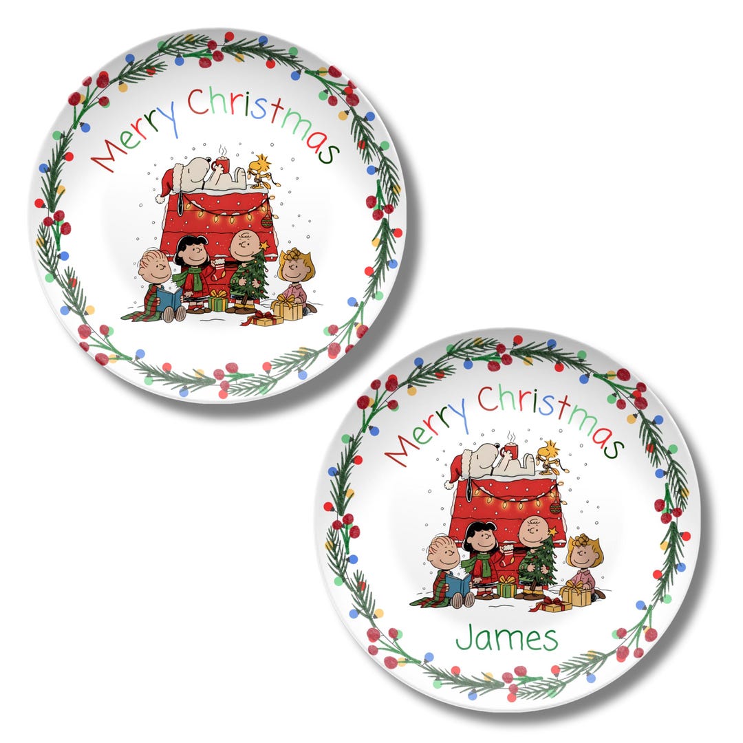 Peanuts Christmas Plate: "merry Christmas" With Optional Personalized ...