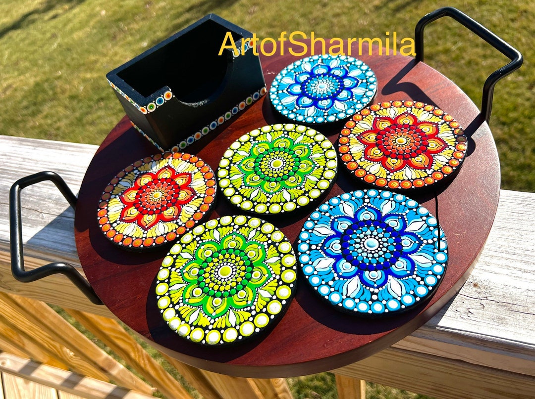 Colorful Mandala Coasters Set,dot Mandala Coasters,hand Painted ...