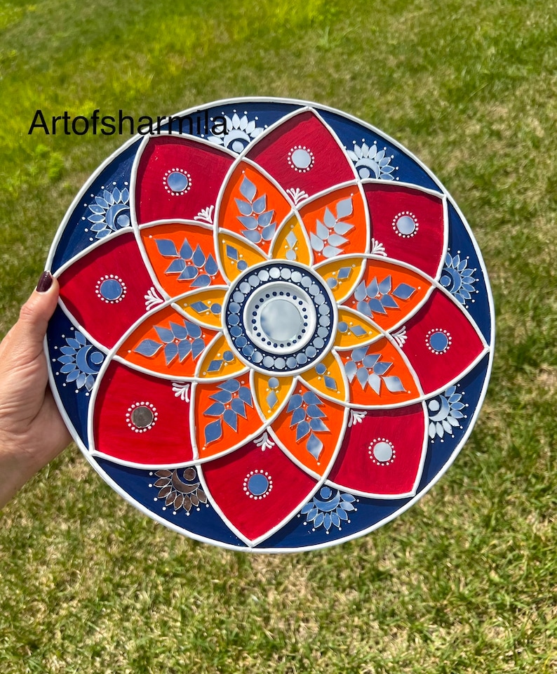 13” Mandala Lippan Art, Mud and Mirror Artwork, Flower Painting,good ...