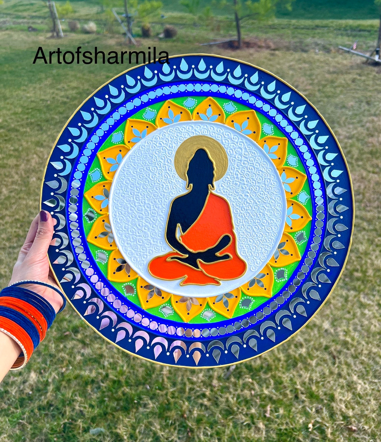 15.3” Buddha Lippan Art, Mud and Mirror Artwork,buddha With Flower ...