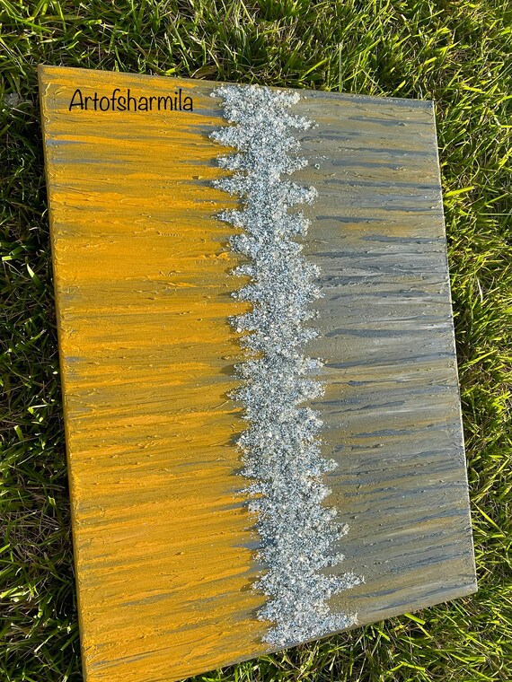 Modern Textured Painting With Crushed Glass & Silver Glitter - Etsy