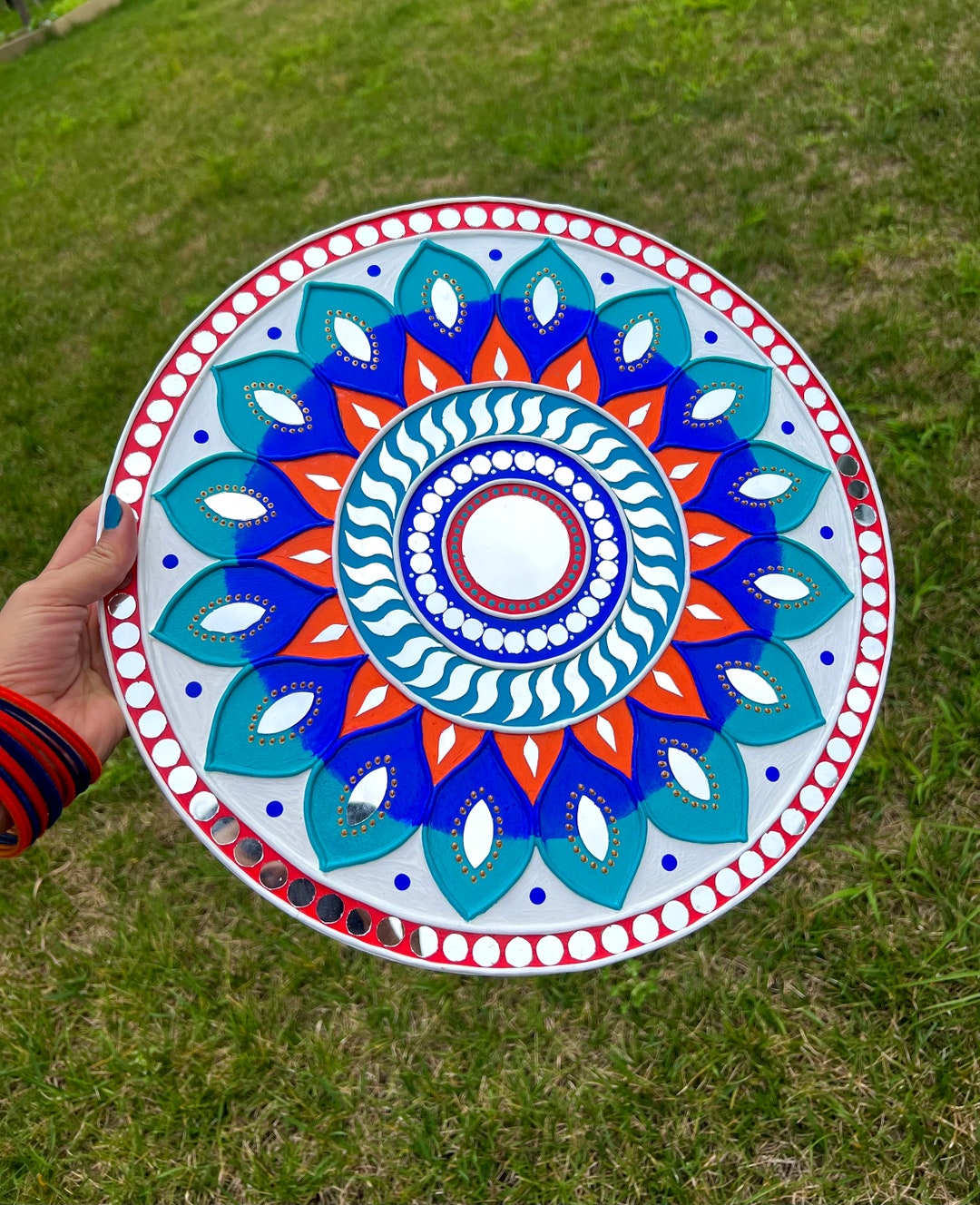 14” Mandala Lippan Art on Wooden Board,mud and Mirror Artwork ,good ...