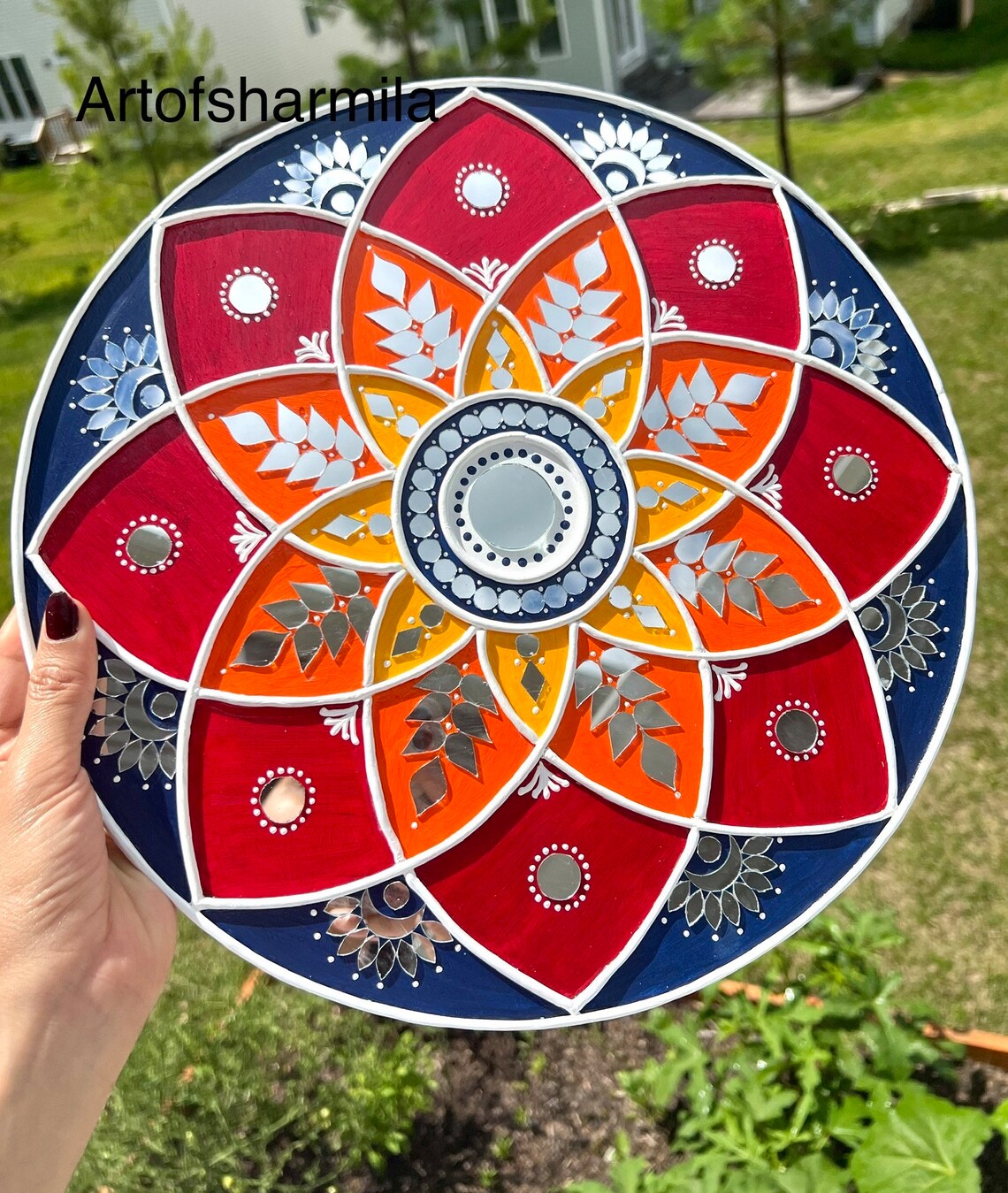 13” Mandala Lippan Art, Mud and Mirror Artwork, Flower Painting,good ...