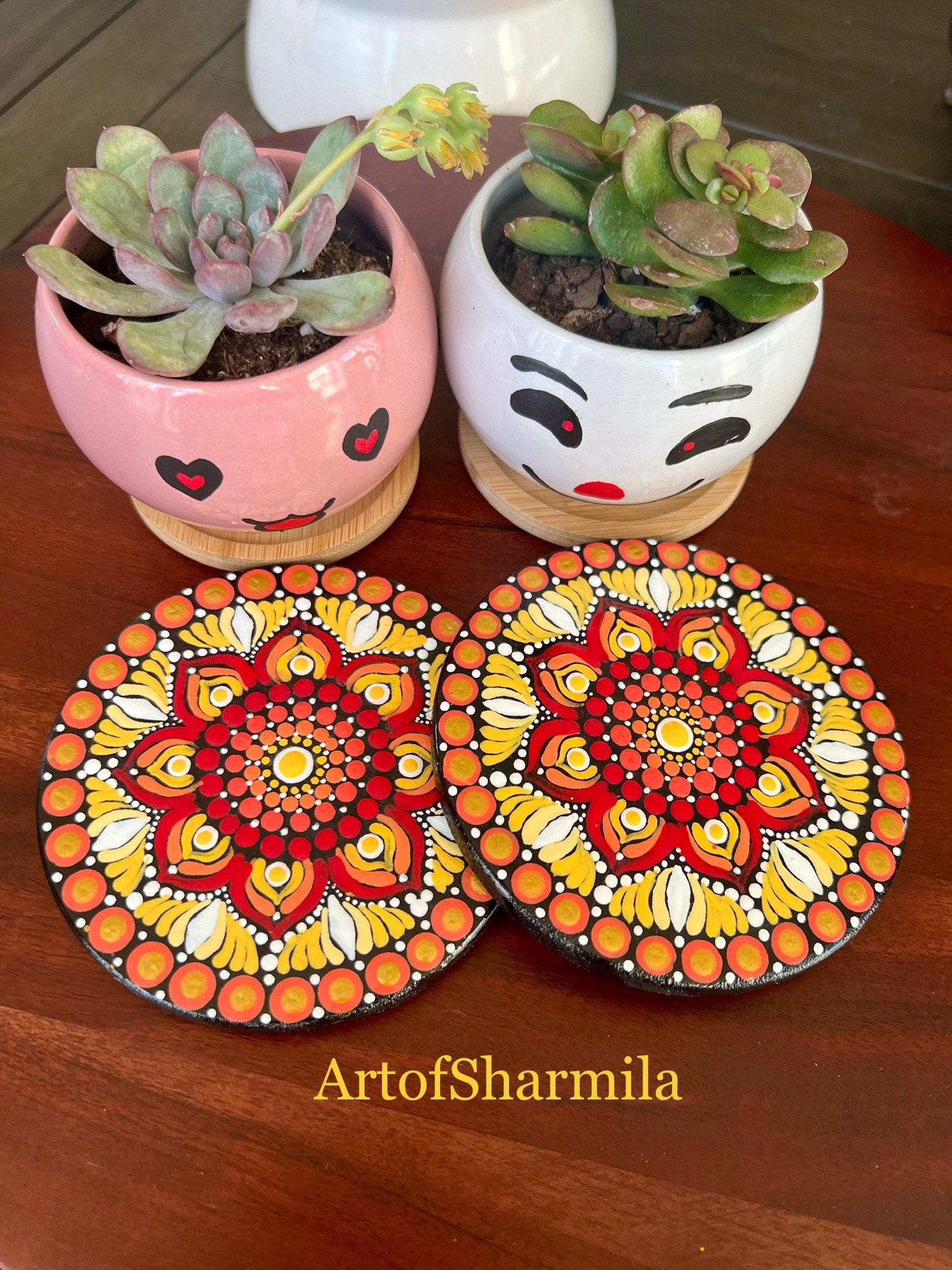 Colorful Mandala Coasters Set,dot Mandala Coasters,hand Painted ...