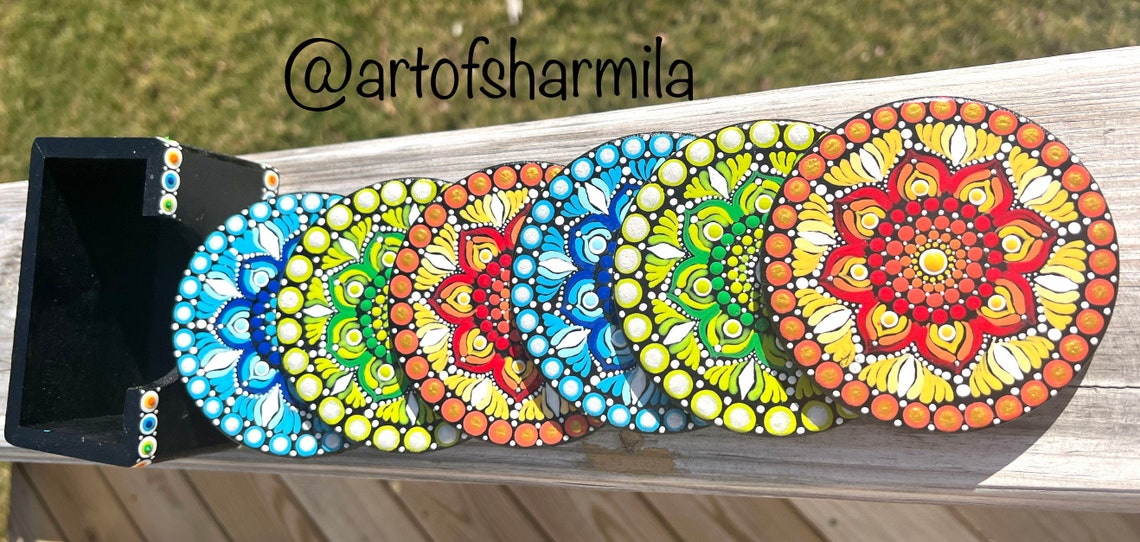 Colorful Mandala Coasters Set,dot Mandala Coasters,hand Painted ...
