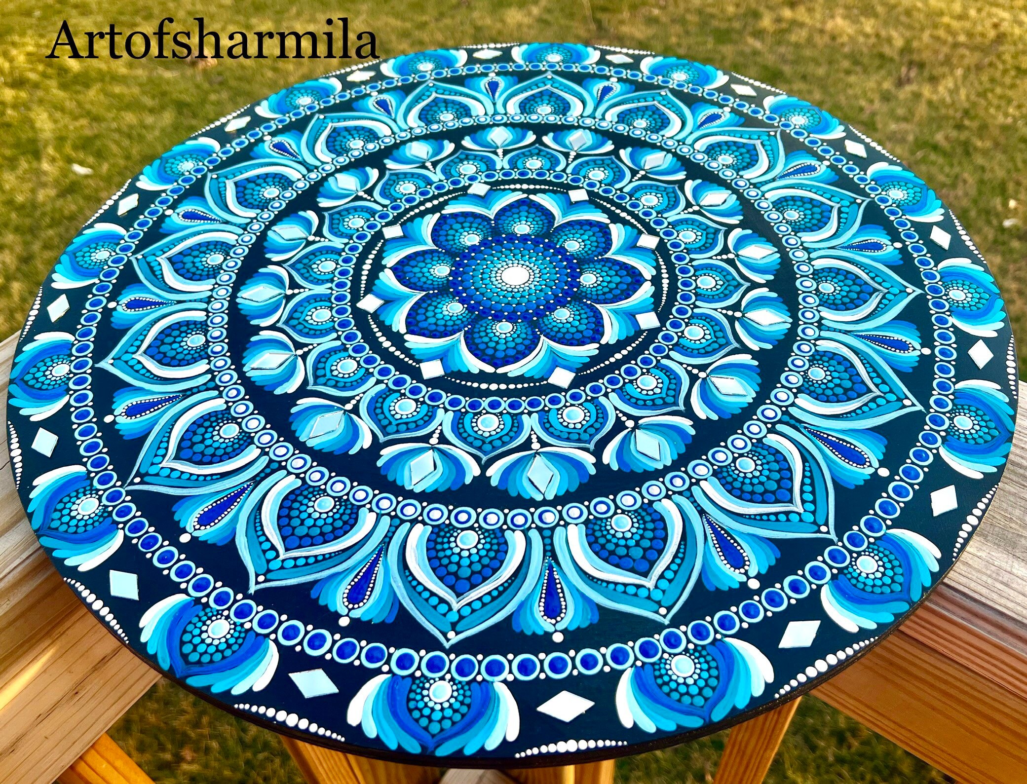 Blue Dot Mandala Painting on Large Wooden Board Evil Eye Painting blue ...